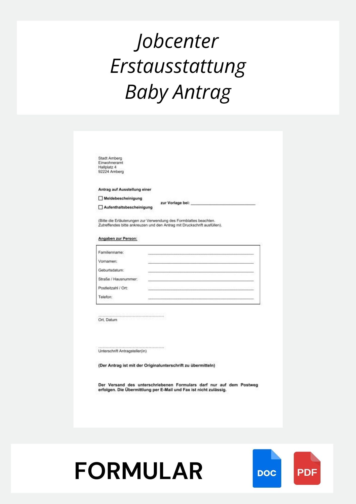 Jobcenter Erstausstattung Baby Antrag Formular